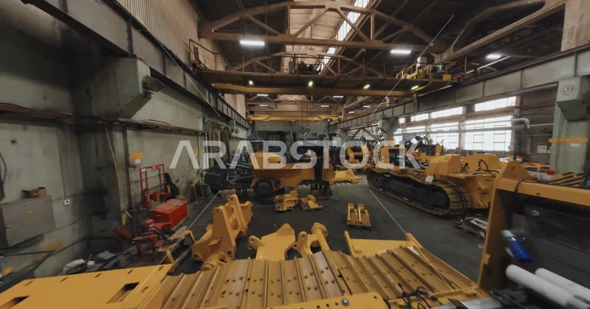 Heavy equipment and tools industry, drone photography inside a ...