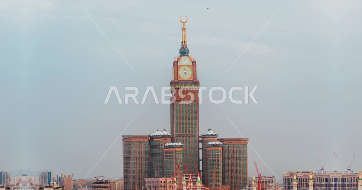 The towers of the Holy Mosque in Mecca, the famous sacred Islamic ...