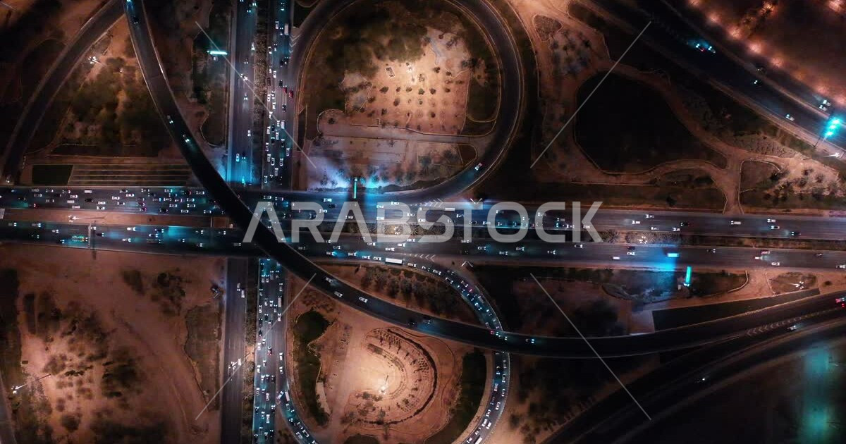 Vertical top view of King Fahd Road in Riyadh, Saudi Arabia, traffic ...