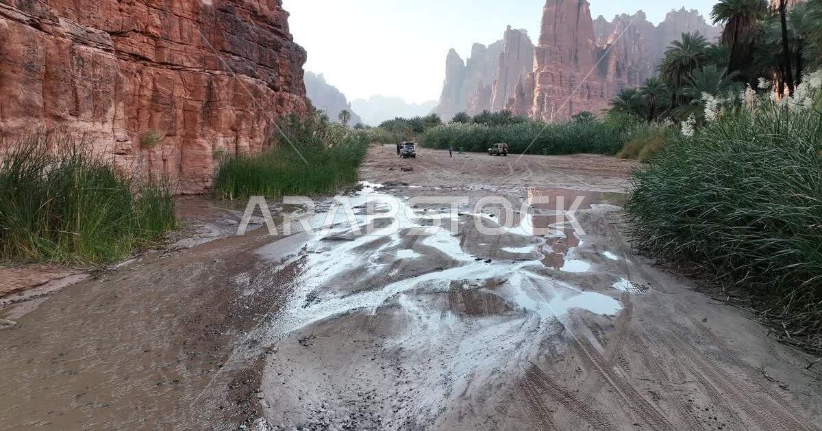 Mountain range, rock formations and formations in Wadi Al-Disah in ...
