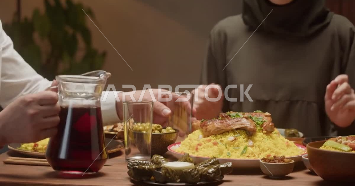 Spiritual Islamic religious atmosphere, preparing and setting up the ...