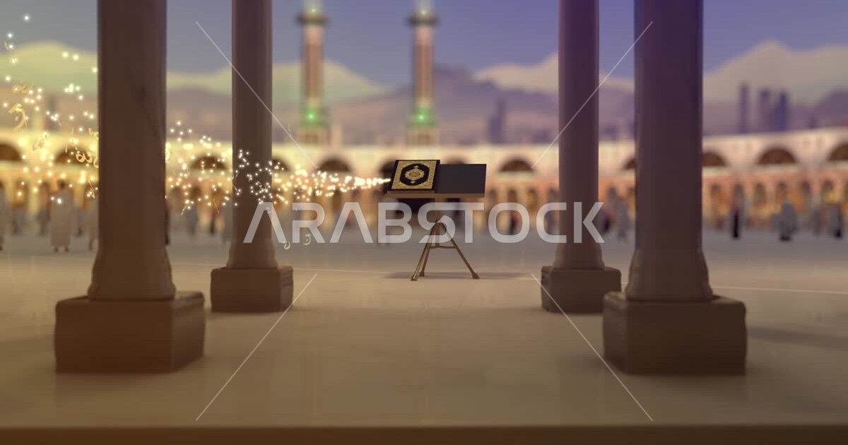 Flash of light moving over the Grand Mosque, animated cartoon of ...