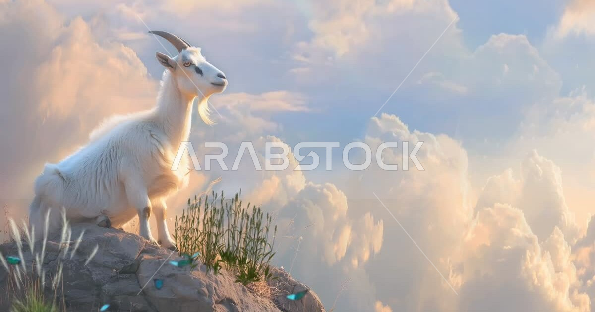 A goat raises its head to the sky, Islamic religious occasions and ...
