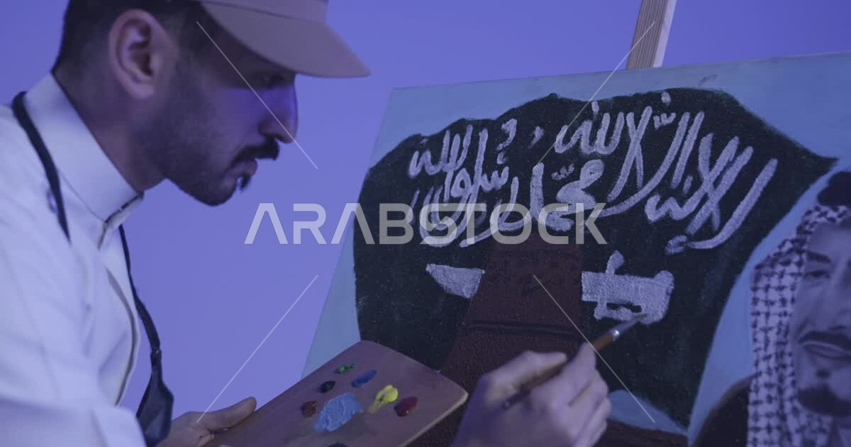 King Salman bin Abdulaziz Al Saud painting next to the monuments and ...