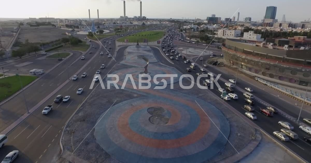 Famous places and landmarks in Saudi Arabia, car traffic on paved ...