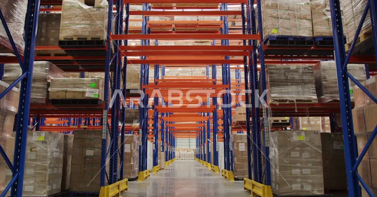 Packed and wrapped parcels on shelves, Shipping and importing products ...