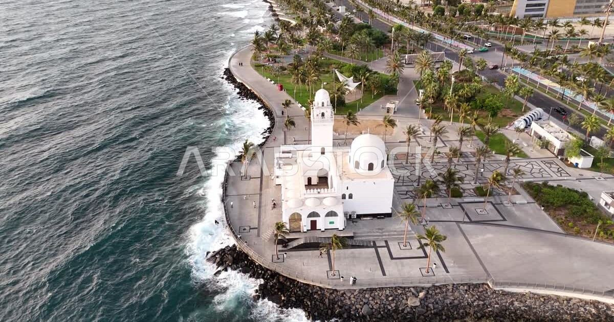 Islamic religious sacred places, calm sea waves on the beach during the ...