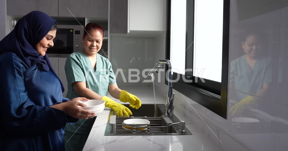 Disinfection, cleaning, and washing dishes, doing routine household ...