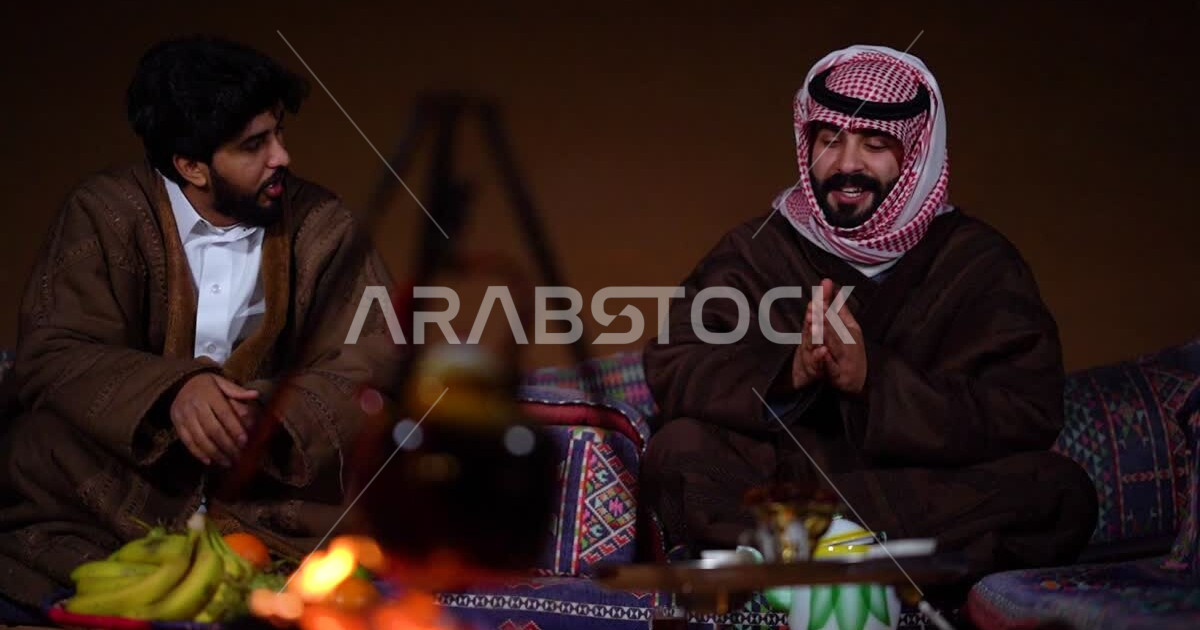 Saudi friends on a wild walk in the desert of the Kingdom, young Saudis ...