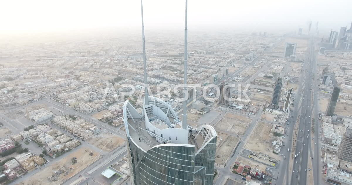 The modern and distinguished development in Riyadh, an aerial view of the Rafal Tower on King ...