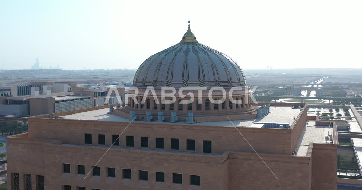 Vertical drone photography of the central library at Princess Nora bint ...
