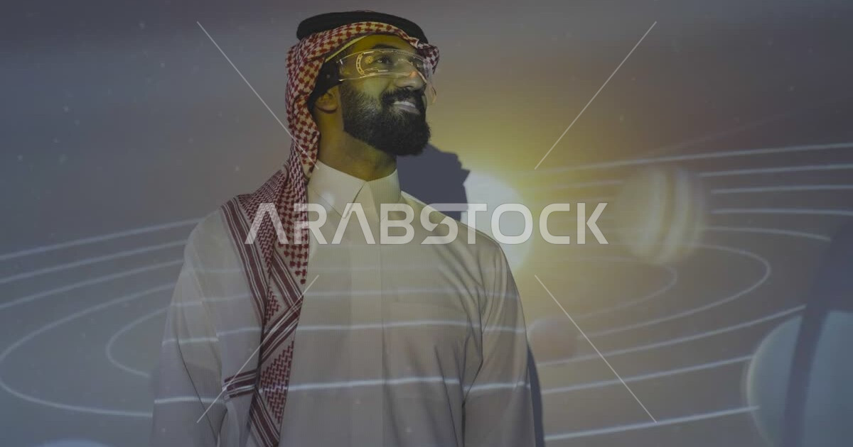 Astronomy and celestial bodies in outer space, close-up of a Saudi ...