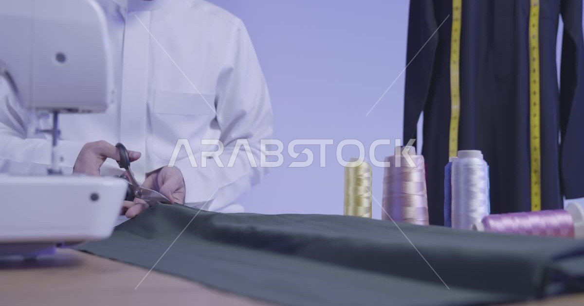 Practicing the profession of knitting, using sewing tools and equipment ...