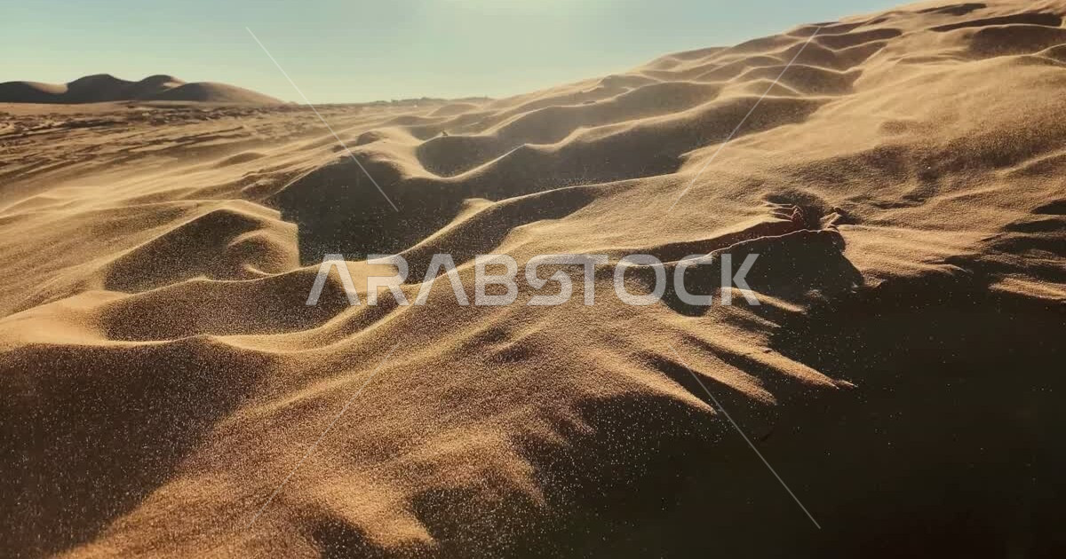 Distinctive natural landscapes, dunes and soft golden sand, drone ...