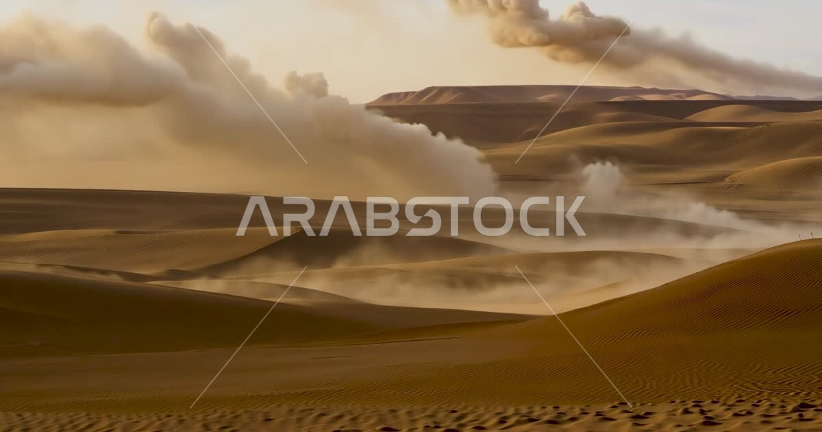 A huge dust storm hits the desert lands, weather, disasters and natural ...
