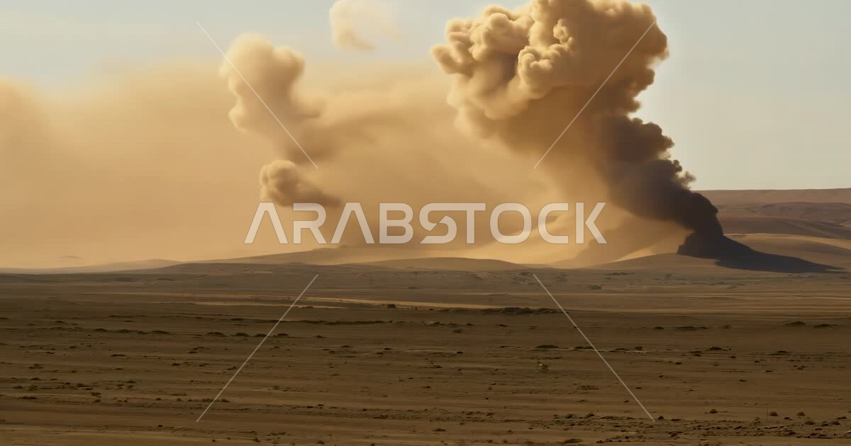 A huge dust storm hits the desert lands, weather, disasters and natural ...