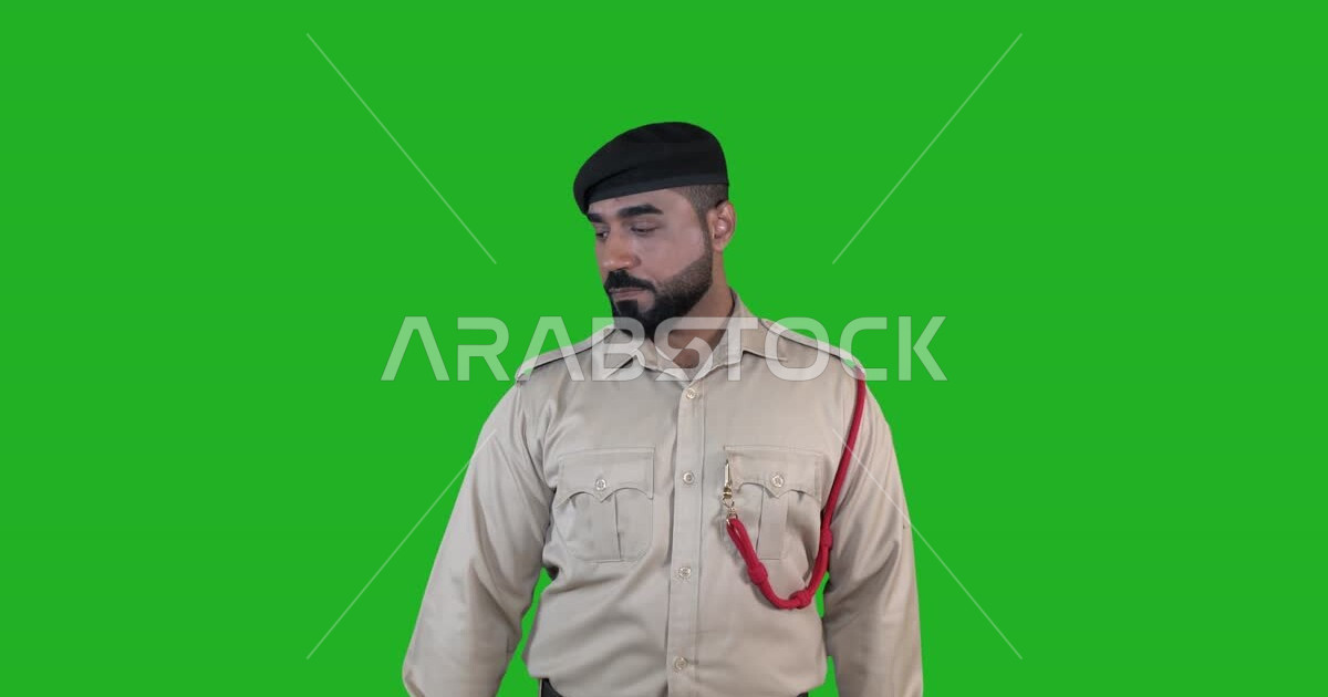 Emergency response, Arab Gulf Emirati policeman in military uniform ...