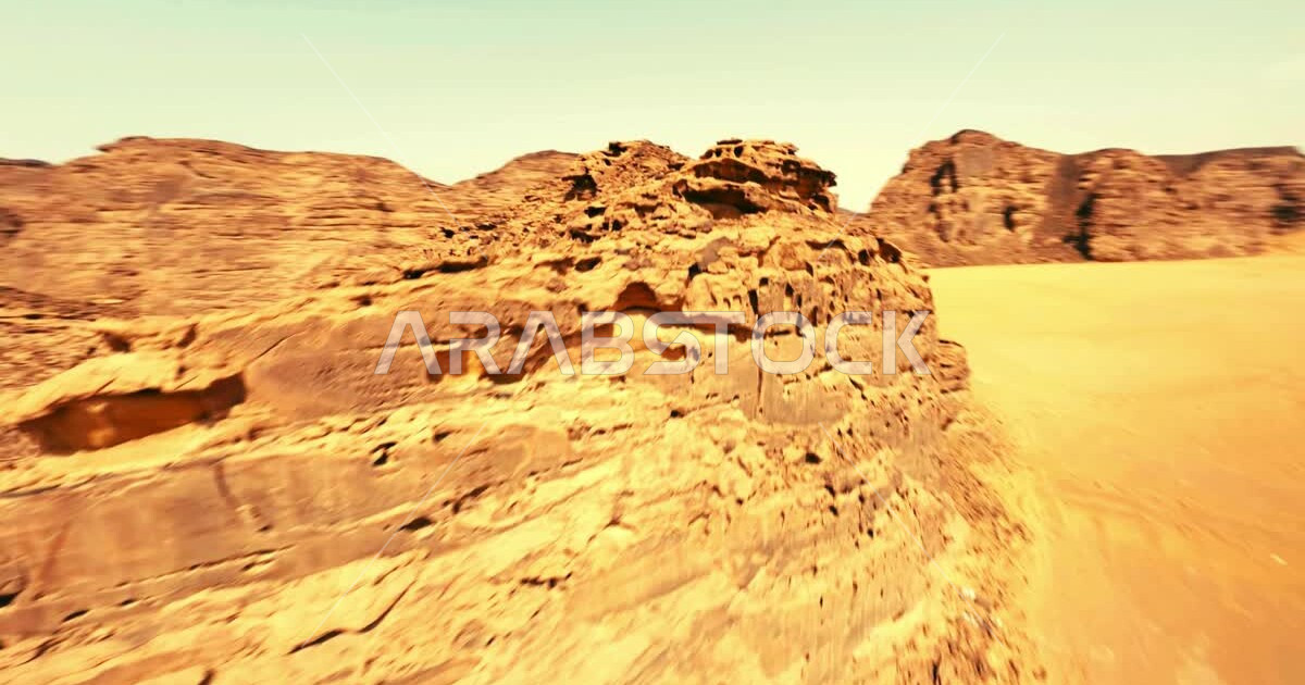 Dunes and soft golden sand, hyperlabs of desert lands in the Kingdom of ...