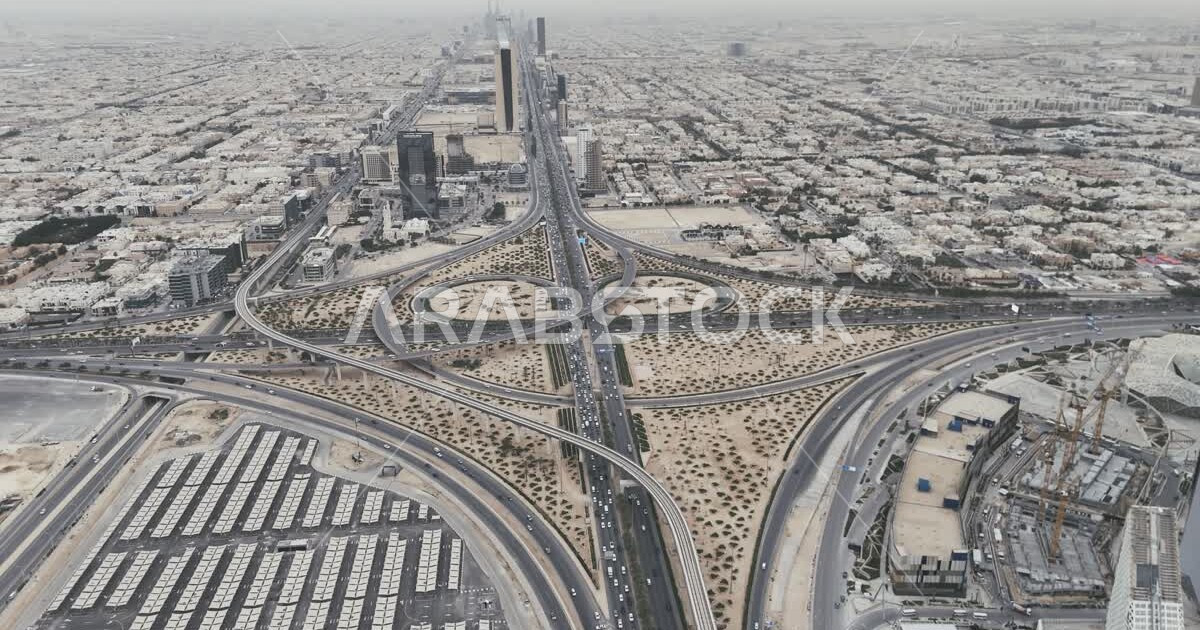 Towers and skyscrapers, aerial drone photography of the streets of ...
