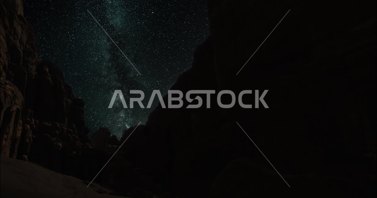 Natural mountainous terrain and formations, view of the Milky Way and ...