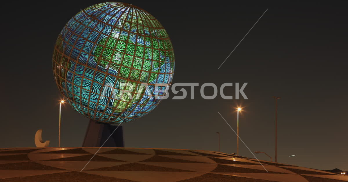 Globe Square in Jeddah, Famous landmarks of Jeddah, Traffic congestion at night, Time lapse of ...