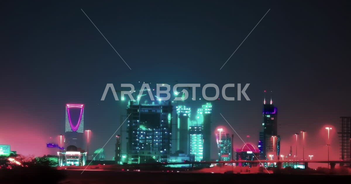 Night timelapse of traffic in Riyadh, Saudi Arabia, roads and streets ...