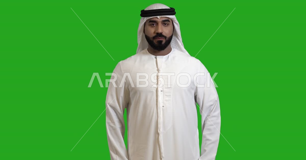 Welcoming guests with a smile, close-up video of an Emirati Arab Gulf ...