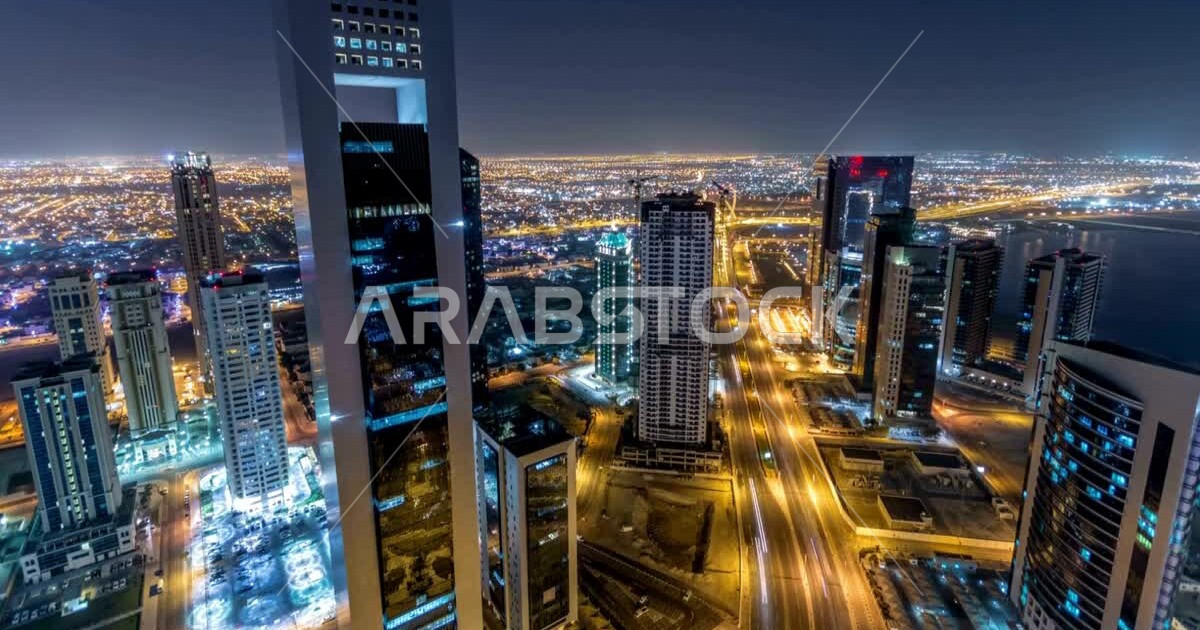 Qatar waterfront, time lapse of car traffic, advanced and sophisticated ...