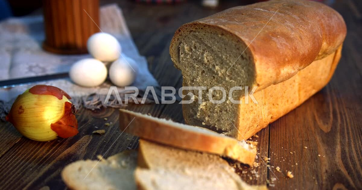 Fresh popular baked goods ready to be served, Arabic breakfast, baking ...