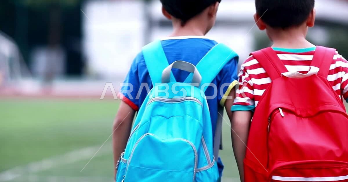 Preparing for the new school year, back to school season, back view of ...