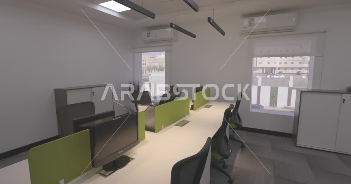 Information and customer service room, hall equipped with office ...