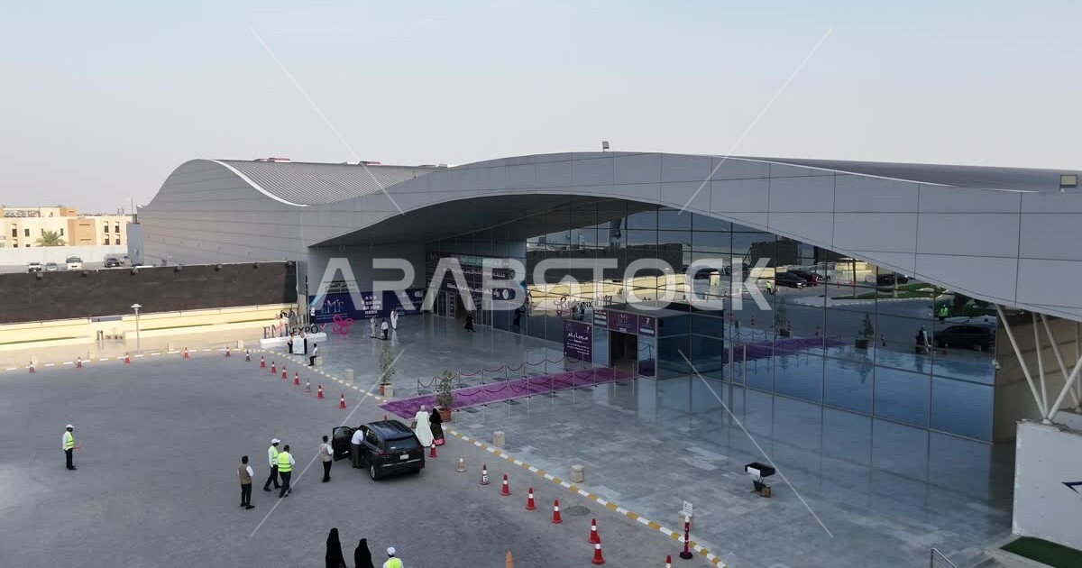 Exterior decorations and designs of the building entrance, exhibitions ...