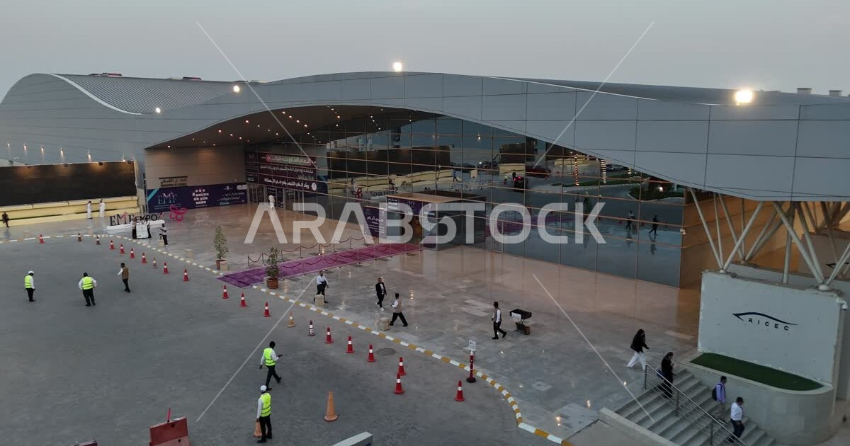 Exterior decorations and designs of the building entrance, exhibitions ...