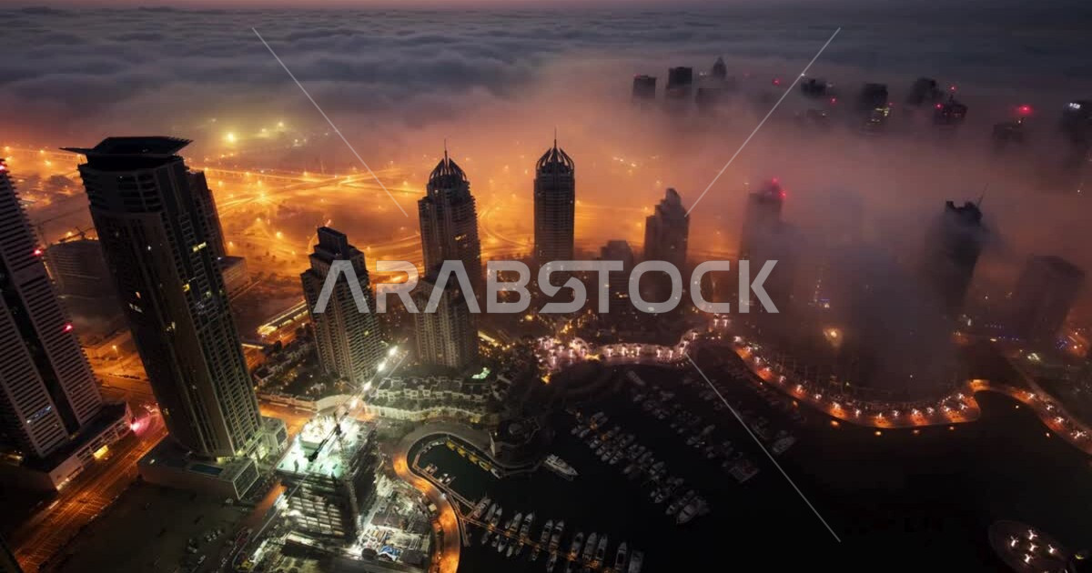 Famous Emirati landmarks, aerial photography of towers and skyscrapers ...