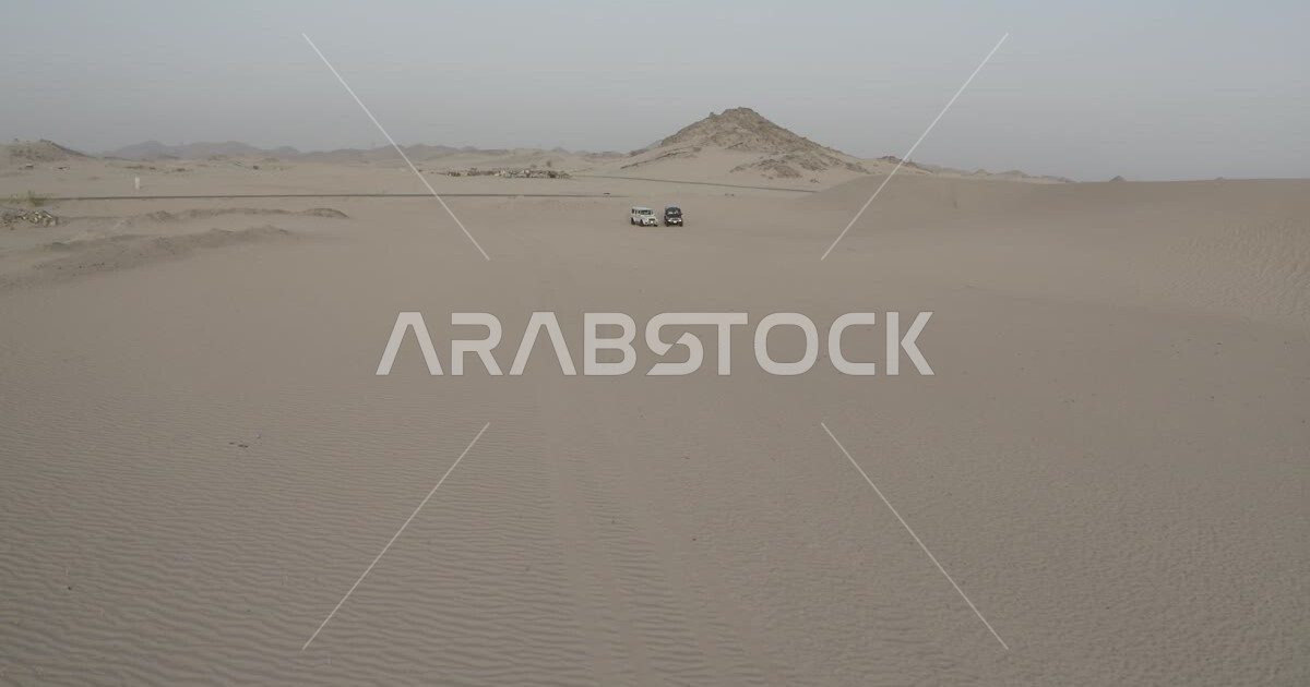 Safari adventures on the sand dunes, drone photography of driving a ...