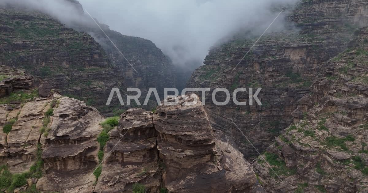 Wadi Lajab in Jabal Al-Qahr in Al-Laith Governorate, drone photography ...