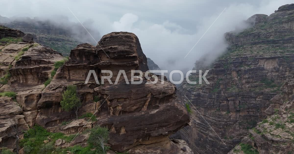 Wadi Lajab in Jabal Al-Qahr in Al-Laith Governorate, drone photography ...
