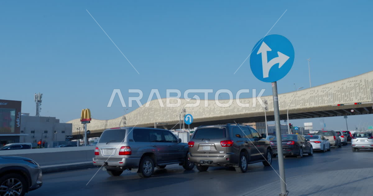 Traffic signs and directional signs, traffic movement on the public ...
