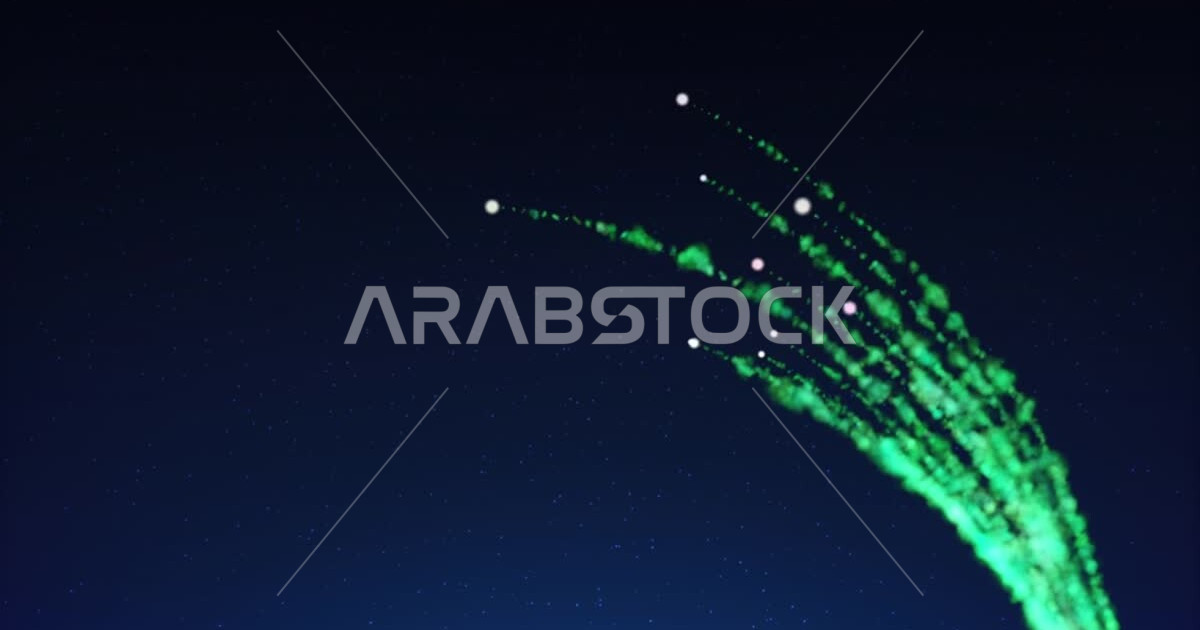 Fireworks in the sky of the Kingdom of Saudi Arabia at night, formation ...