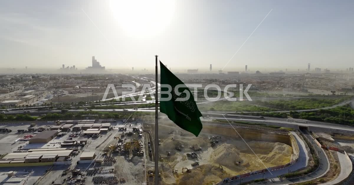 Saudi National Flagpole, Aerial Drone Photography of a Flagpole Flying ...