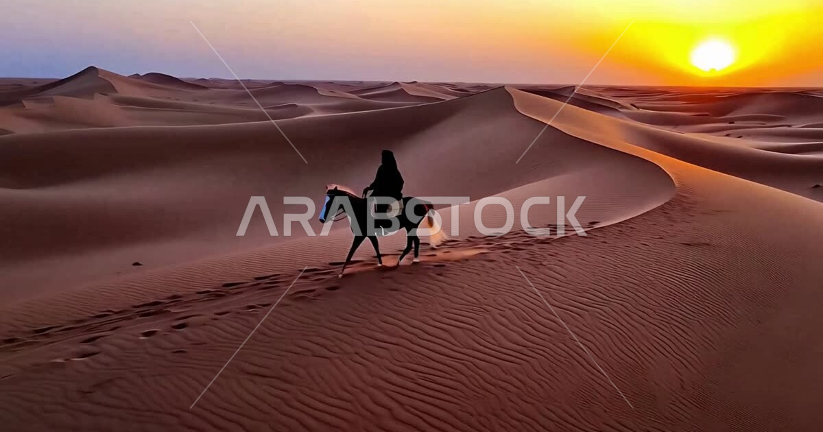 Horse riding and equestrian hobby, Saudi Arabian Gulf man riding a ...