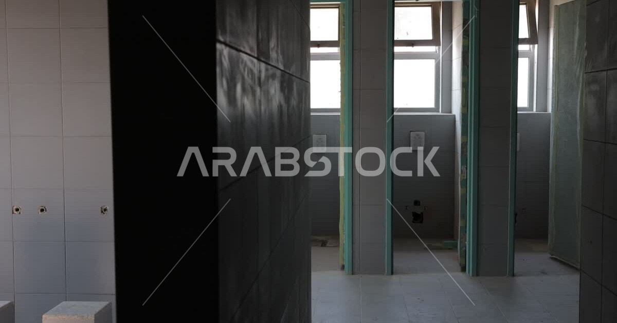 Bathrooms and sinks for a school built in a modern style, organized ...