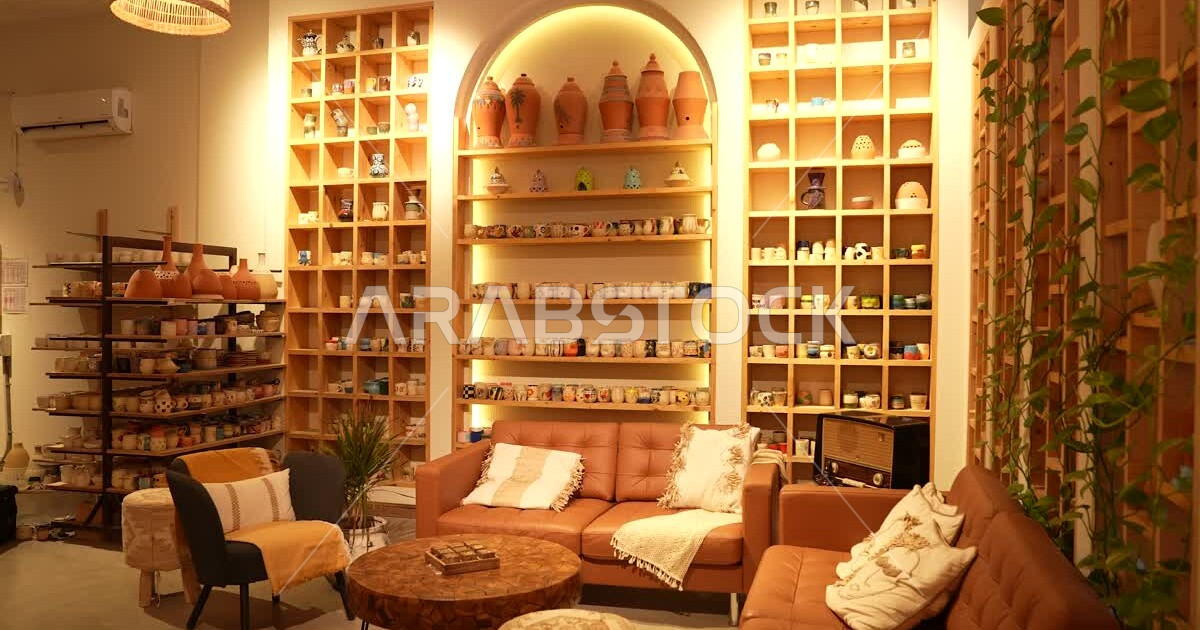 Traditional folk crafts and professions, a store selling pottery in a ...