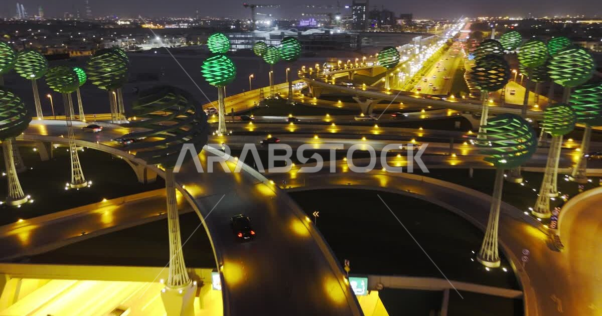 Transportation, aerial drone photography of traffic on the road ...
