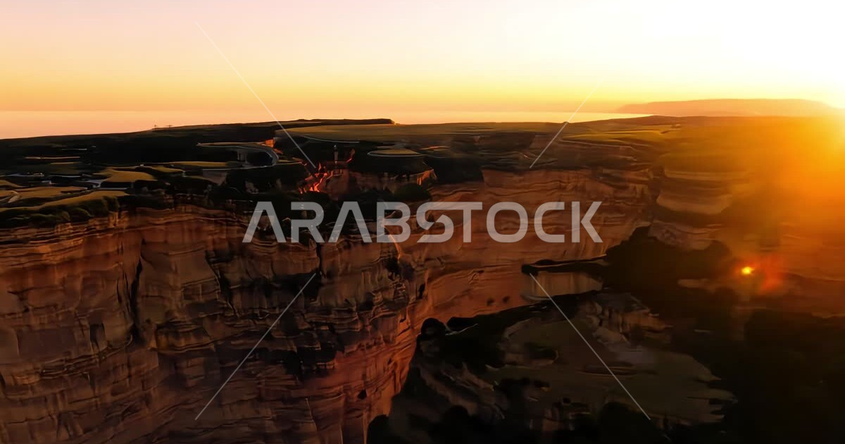 Towering rocky peaks and heights, drone photography of Tuwaiq Mountains ...