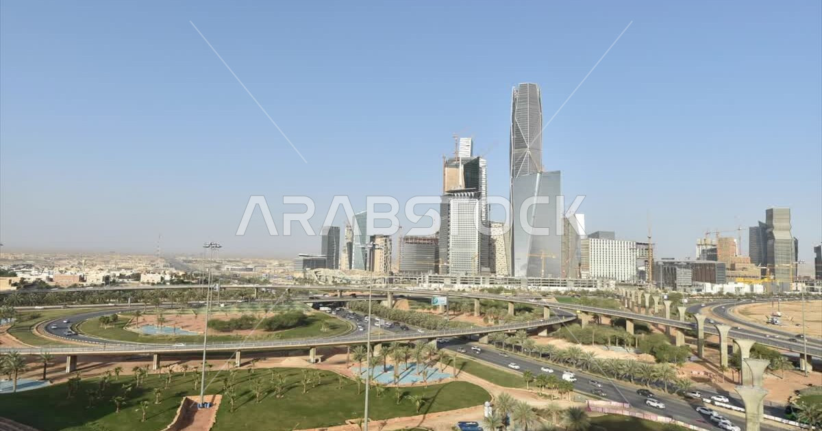 A view from the top of car traffic on the highway in Riyadh in the ...