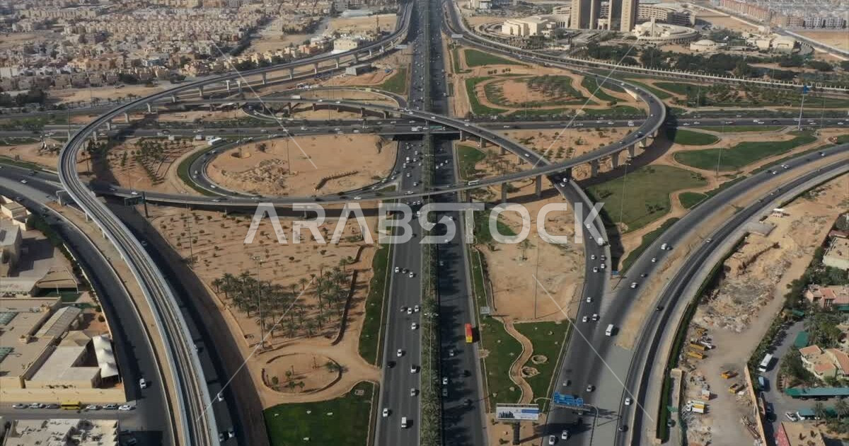 A view from the top of car traffic on the highway in Riyadh in the ...