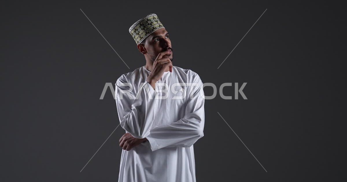 Thinking and planning something, facial gestures indicating ...