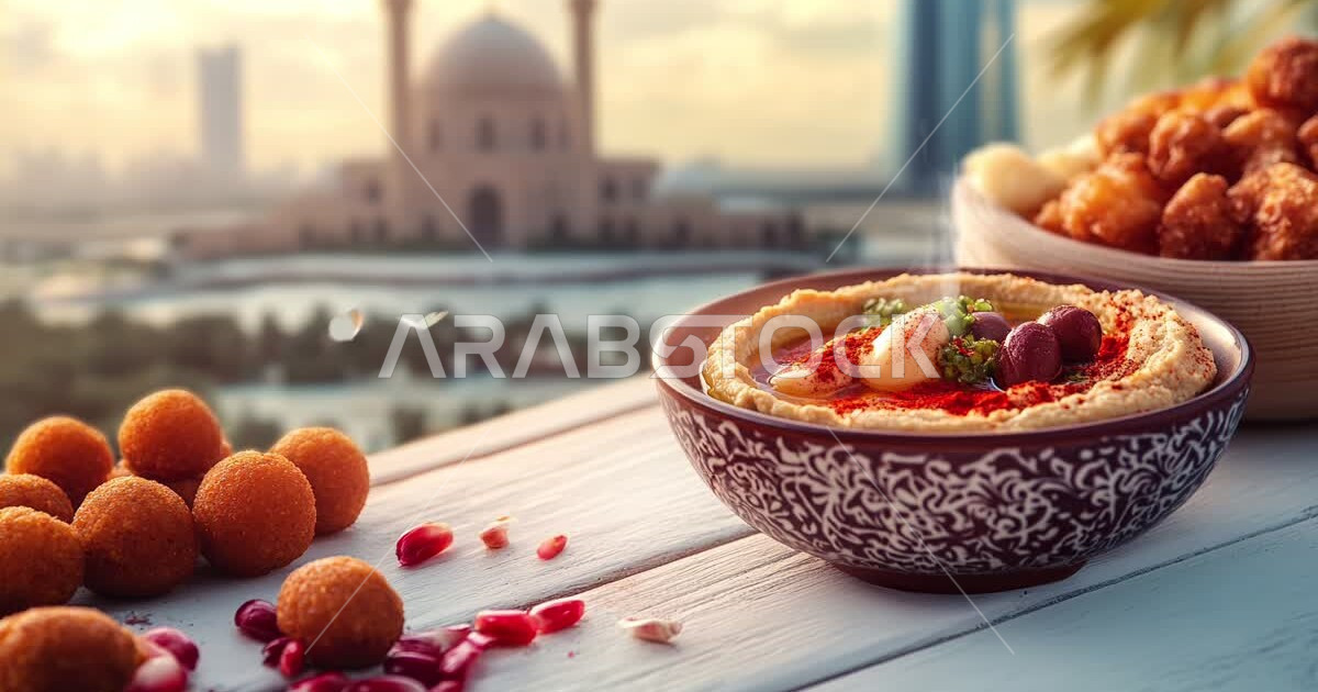 Oriental Arabic cuisine, plate of fried falafel patties cooked with ...