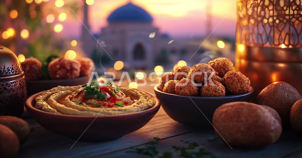 Oriental Arabic cuisine, plate of fried falafel patties cooked with ...